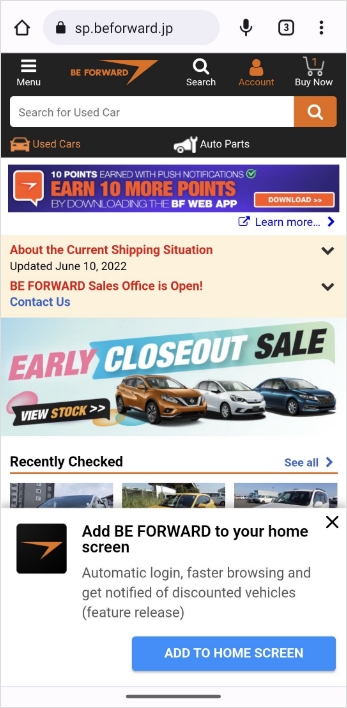 BE FORWARD.com Mobile Web App (PWA) is available on Android for Used ...