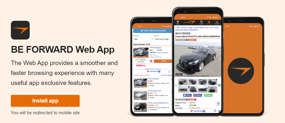 BE FORWARD.com Mobile Web App (PWA) is available on Android for Used ...